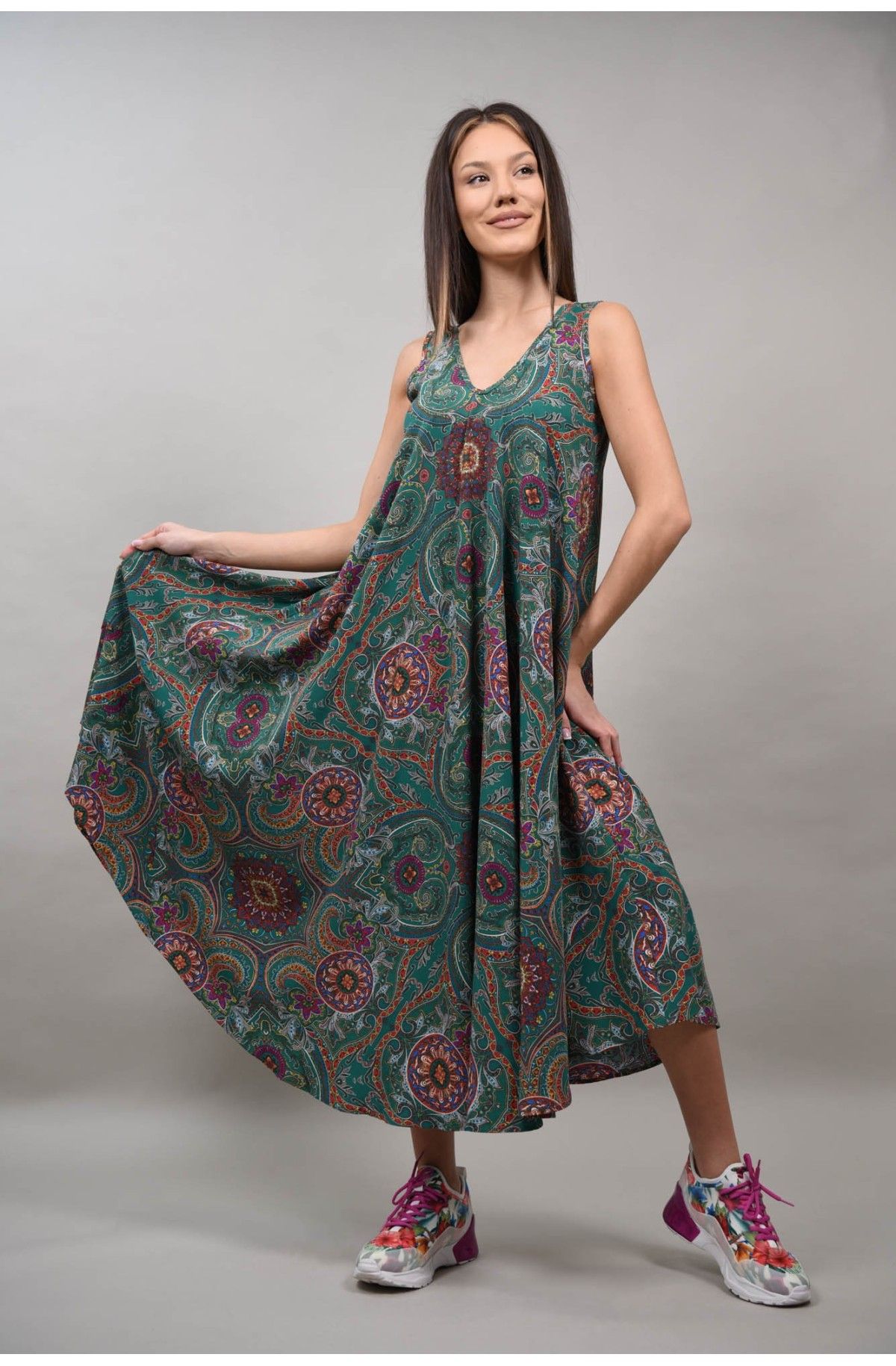 Rochie lunga cu bretele colorata mandale Alessia