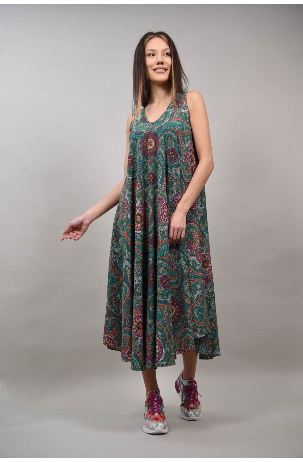 Rochie lunga cu bretele colorata mandale Alessia