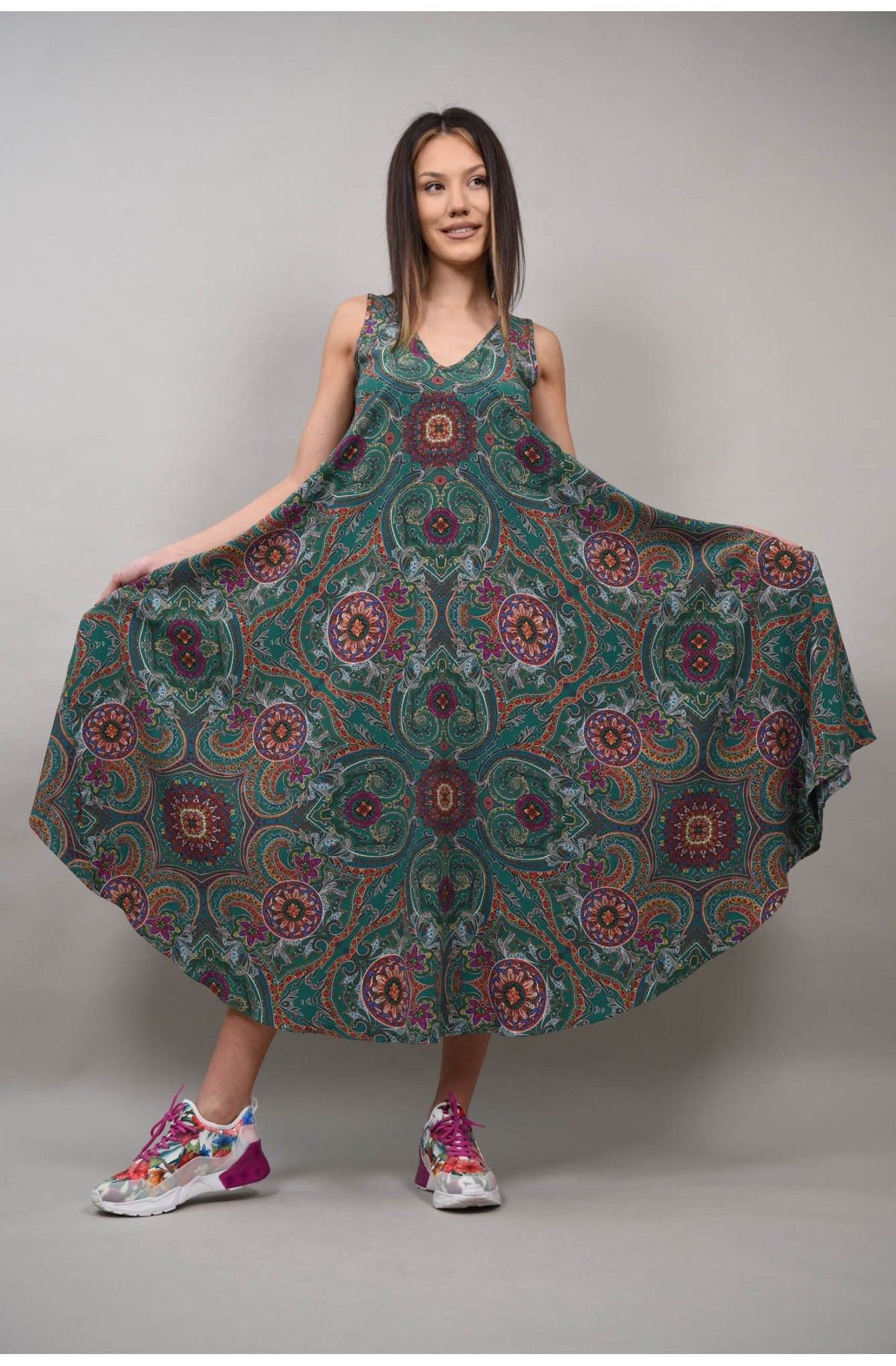 Rochie lunga cu bretele colorata mandale Alessia