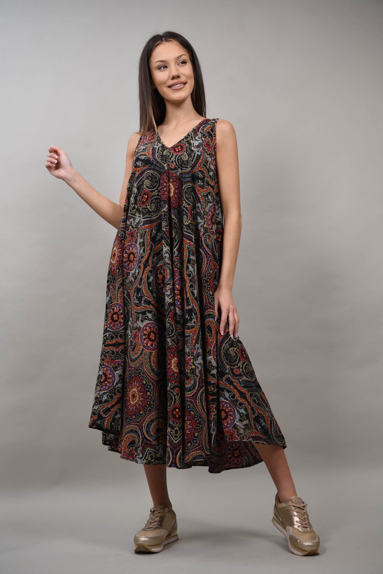 Rochie Boho Chic Indian lungă multicolora decolteu V Capaci