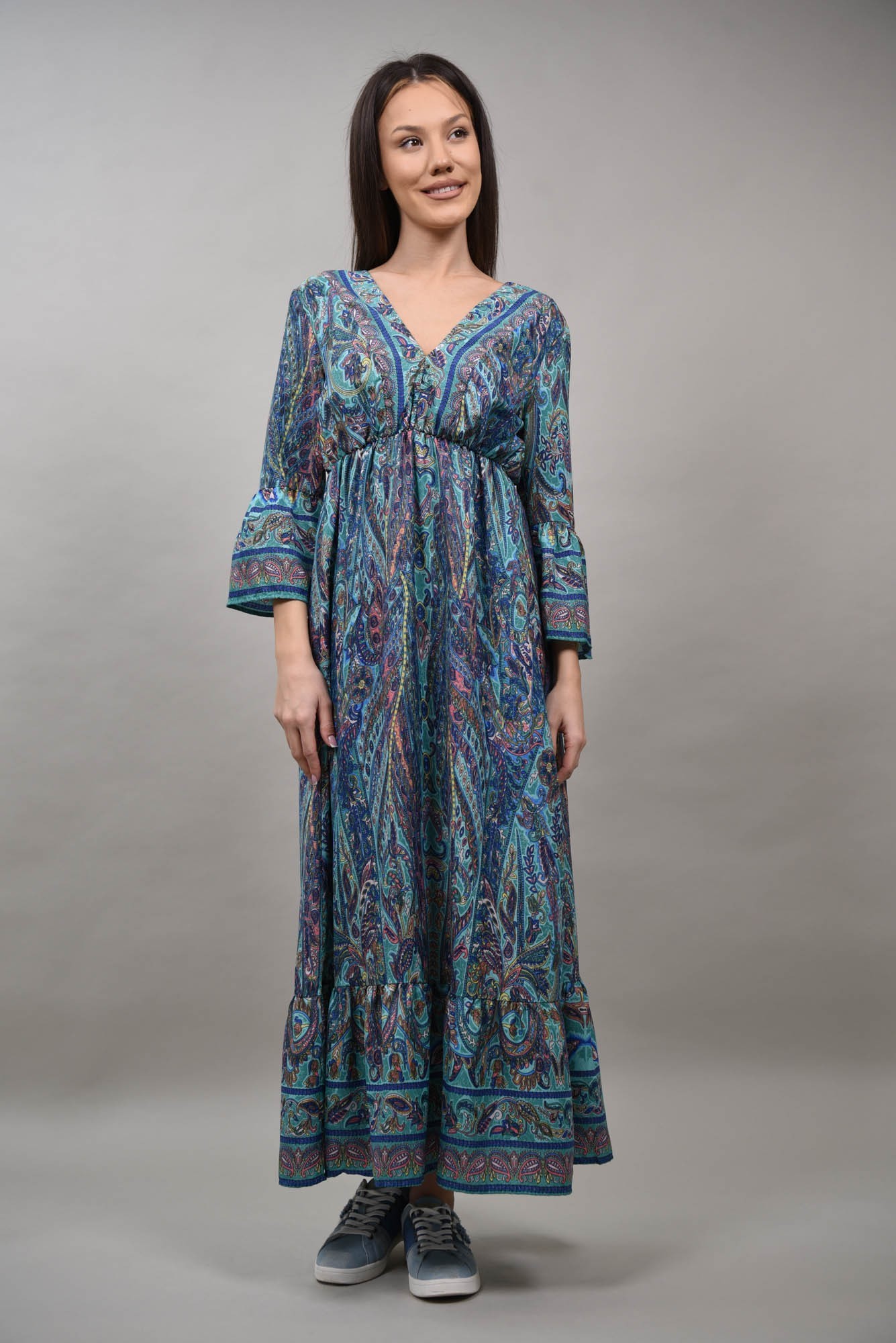 Rochie Boho Chic Indian lungă multicolora decolteu V Capaci