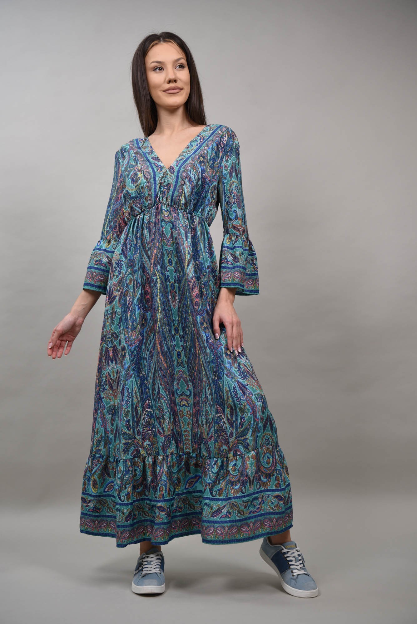 Rochie Boho Chic Indian lungă multicolora decolteu V Capaci