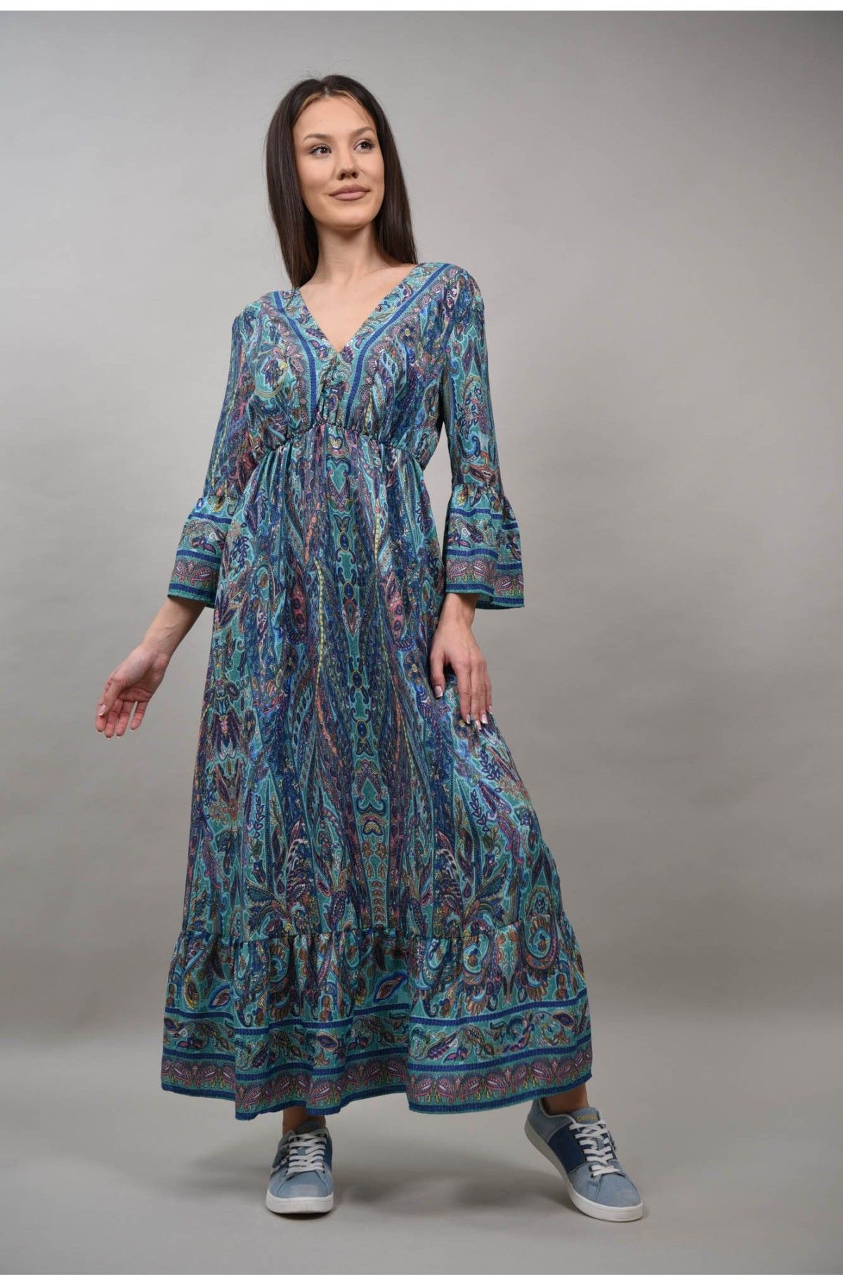 Rochie Boho Chic Indian lungă multicolora decolteu V Capaci