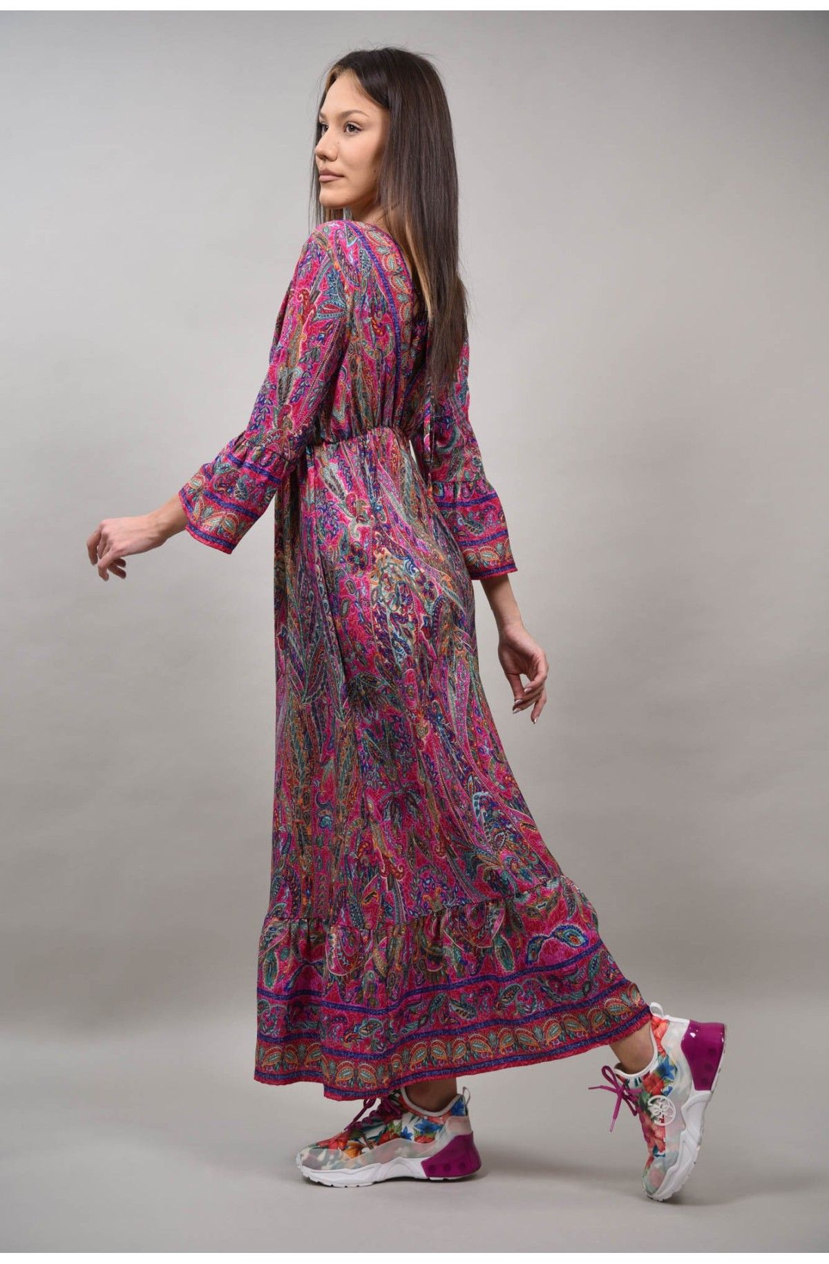 Rochie Boho Chic Indian lungă multicolora decolteu V Capaci