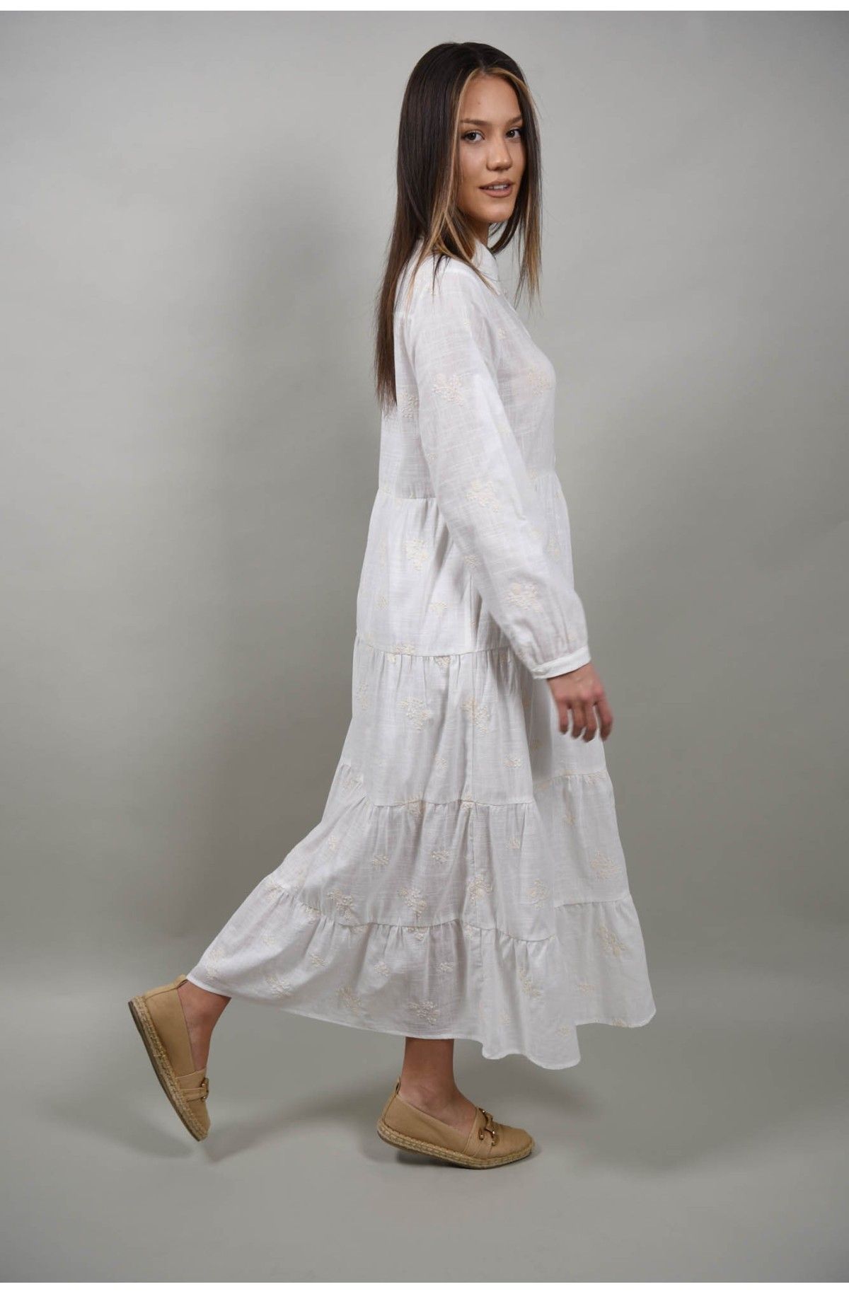 Rochie Boho Chic lunga tip camasa din 100% bumbac Opalara