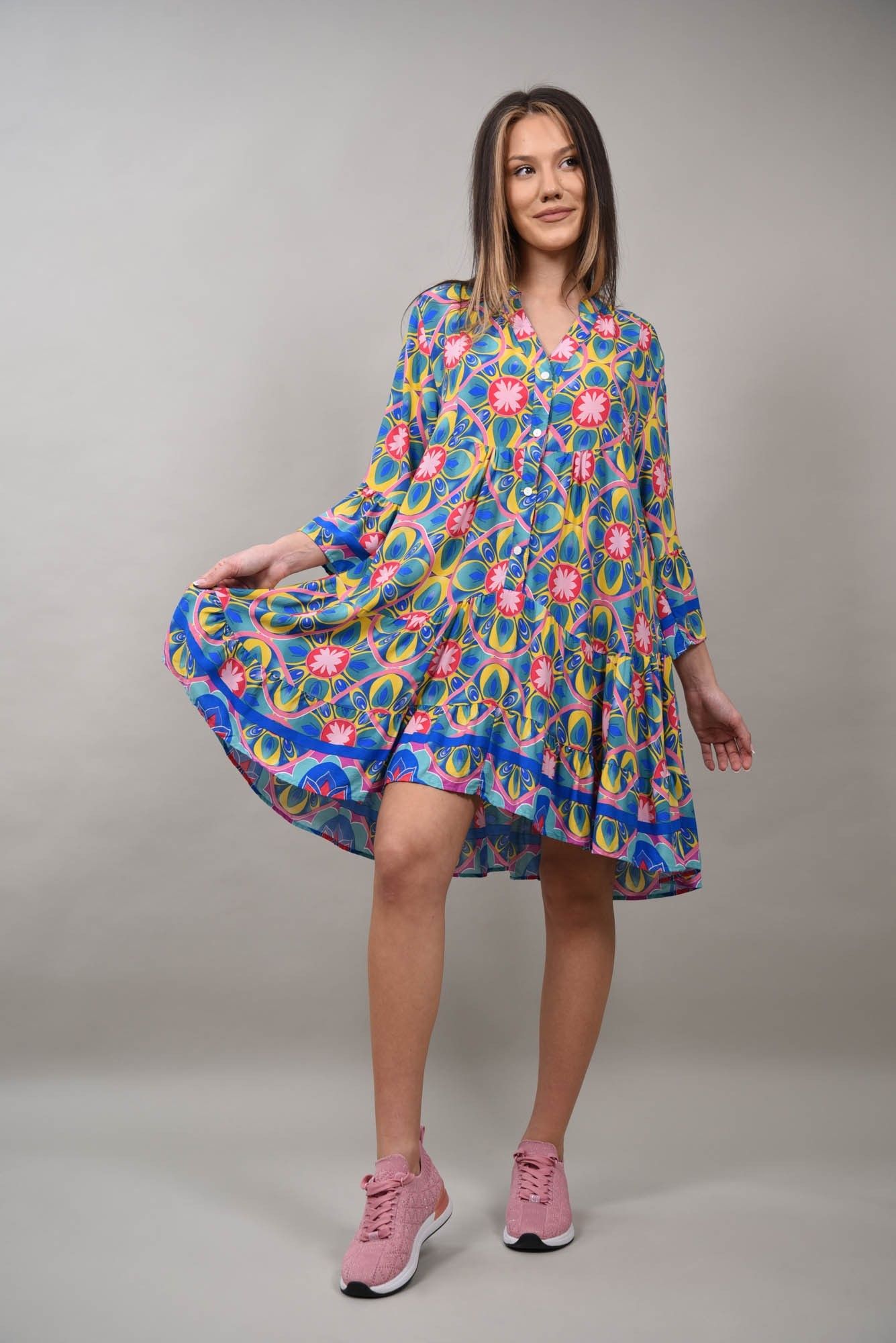 Rochie Boho Chic Scurtă Multicolor Mandale Luminosa