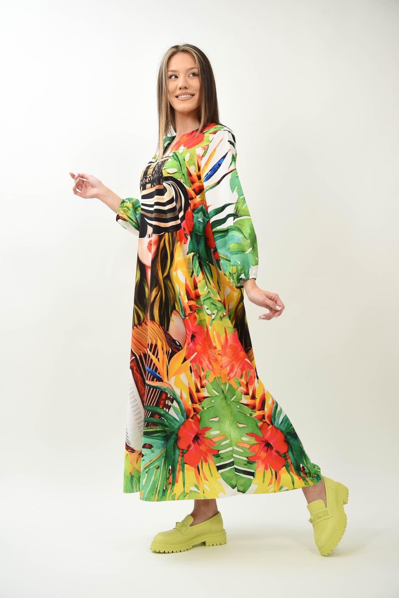 Echo urban Rochie Maxi cu buzunare măneca lungă Electric Cathalee