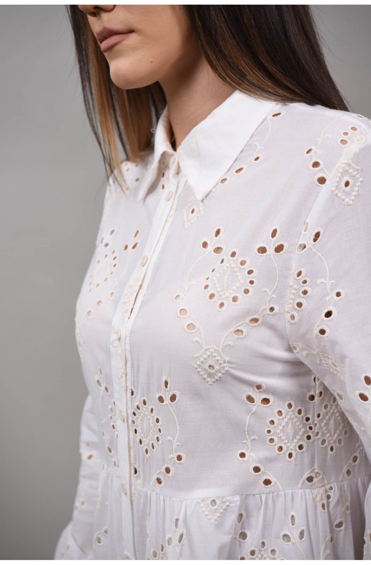 Rochie Boho Chic lunga tip camasa cu broderie Charme